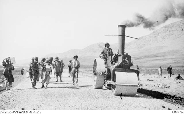 Persia. c. 1918. A new road being constructed across the Kerind Valley ...