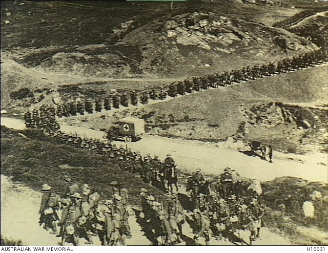 Salonica, Greece. c. 1918. A British Army Highland battalion marching ...