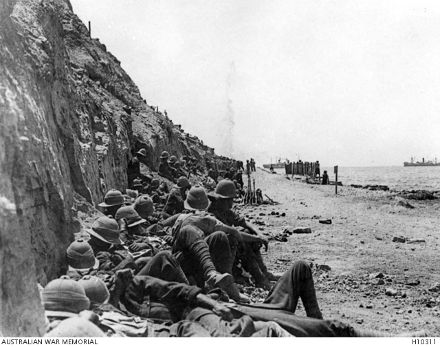 Gallipoli, Turkey. 1915. A Turkish Army shell bursting in the water ...
