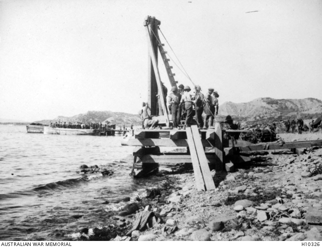 Dardanelles, Turkey. 1915. British Army engineers driving jetty piles ...