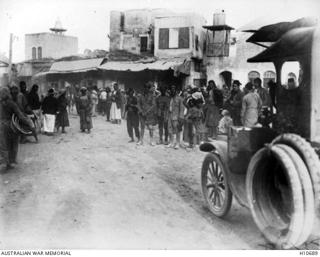 Hama, Syria. c. 1918-12. Native civilians and a few British Army ...