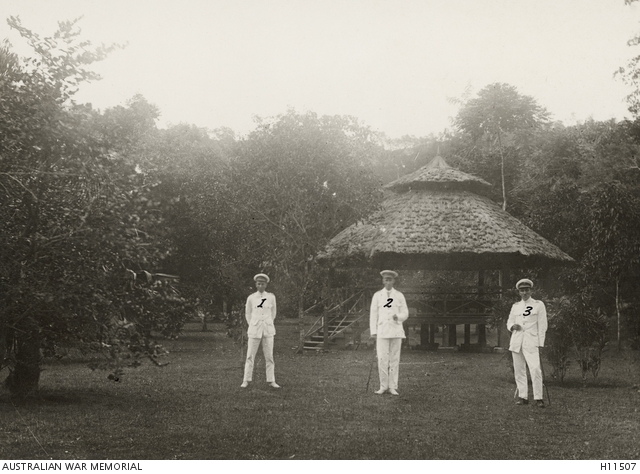 Outdoor group portrait of three Australian officers of the Australian ...