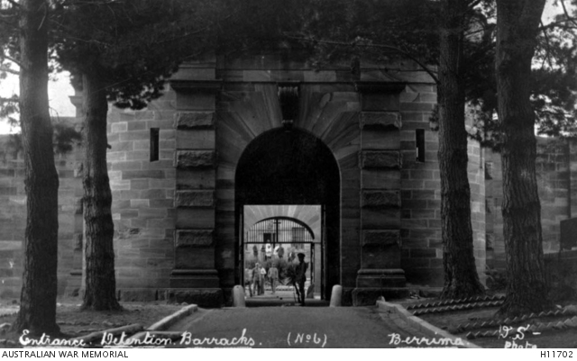 THE ENTRANCE TO THE INTERNEES' DETENTION BARRACKS IN THE TOWN, IN WHAT ...