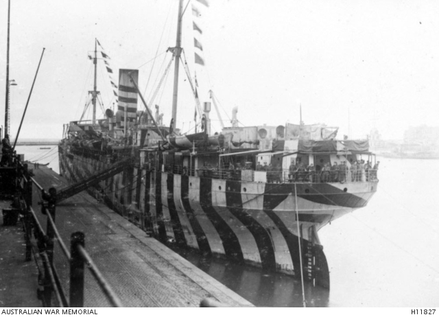 The Australian transport ship Grantully Castle berthed at the Quai D ...