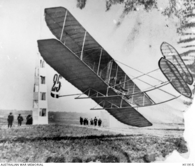 WRIGHT FLYER IN FLIGHT. RACING NUMBER "25" ON RUDDER. (BRITISH AIR ...