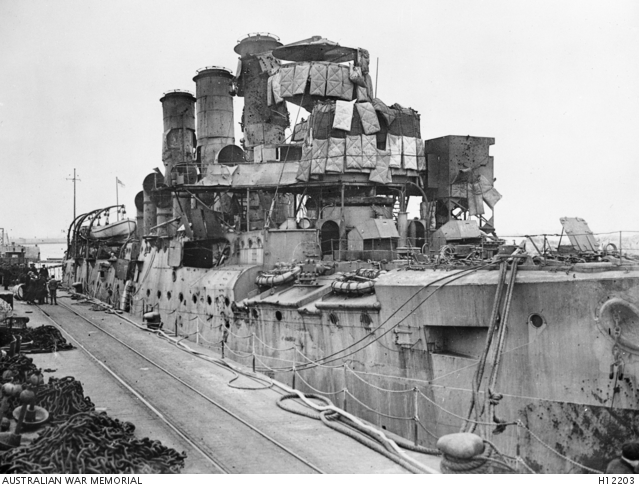 Dover, England. April 1918. The cruiser HMS Vindictive berthed after ...