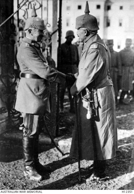 Italian Front. Kaiser Wilhelm II of Germany greeting General von Bulow ...