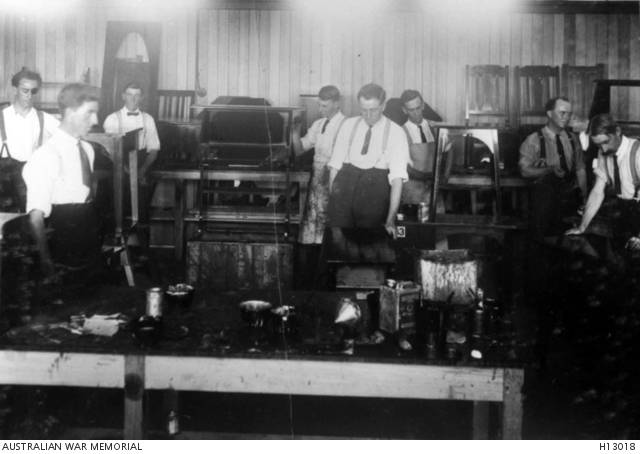 Queensland. Returned WW1 soldiers learning French polishing at a ...