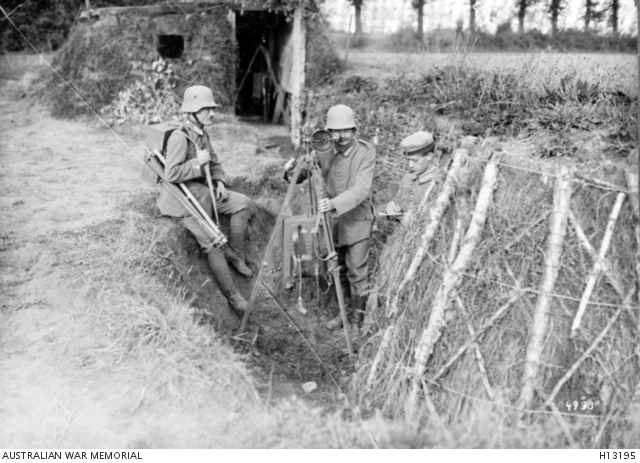 A German electric signal lamp set in a machine gun emplacement ...