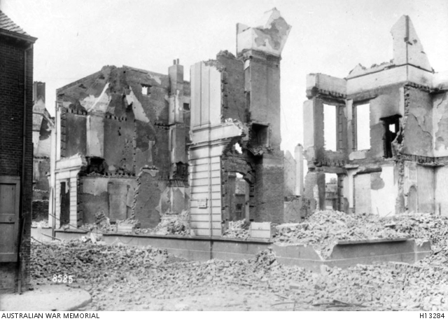 Bailleul, France. April 1918. A building destroyed by British Army ...