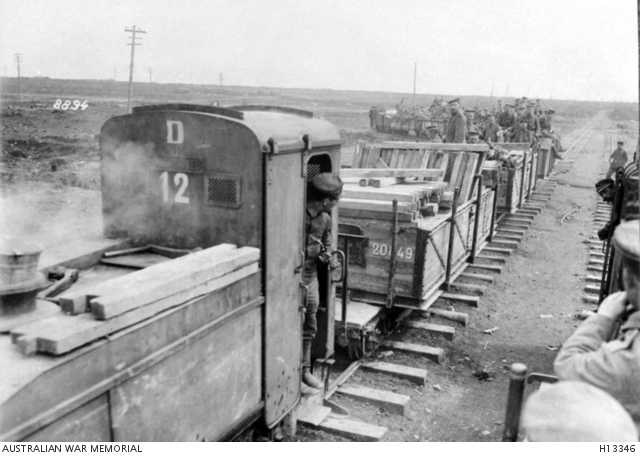France, April 1918. A German Army light railway train used to transport ...