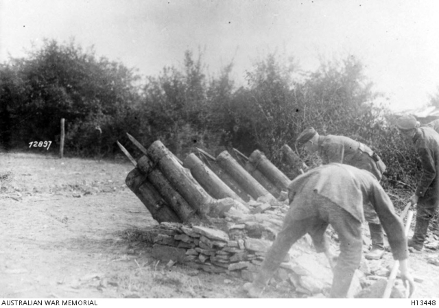 Western Front. October 1918. German Army soldiers building a stockade ...