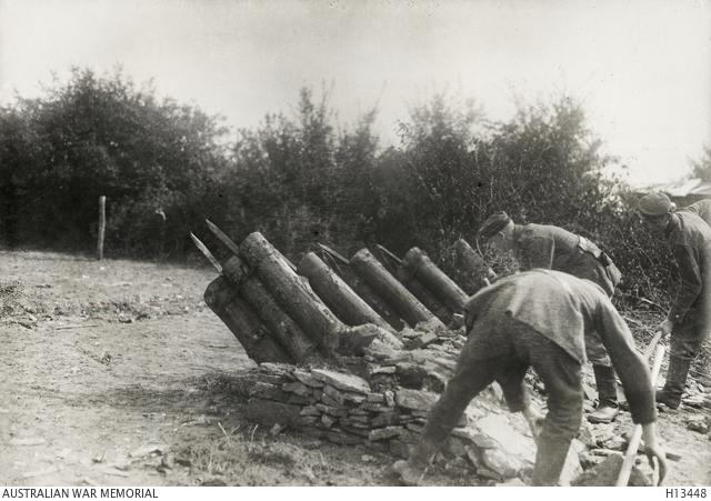 Western Front. October 1918. German Army soldiers building a stockade ...