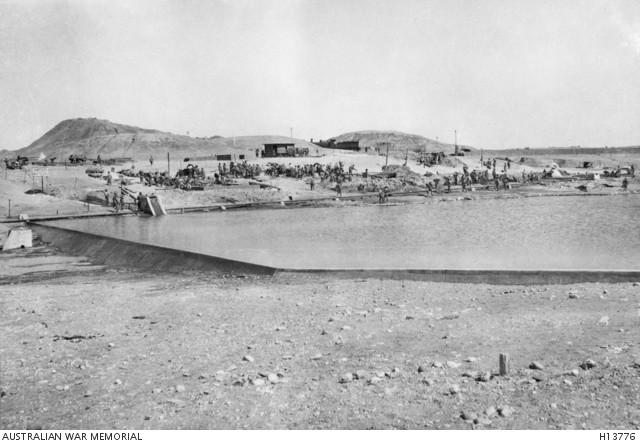 Shellal, Palestine. c. 1917. Australian Army troops camping beside a ...