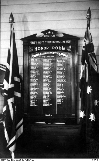 Williamstown, Victoria. A World War I Honour Roll which was erected in ...