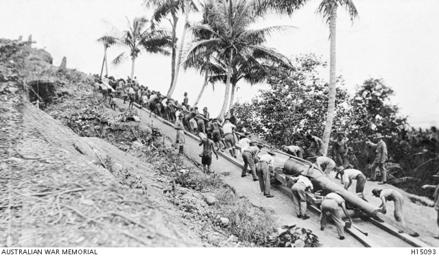 Raluana Head, Rabaul. 1918. Australian soldiers, with the help of local ...