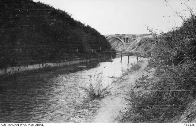 Bellicourt, France. c. 1917. The Riqueval Bridge over the St Quentin ...