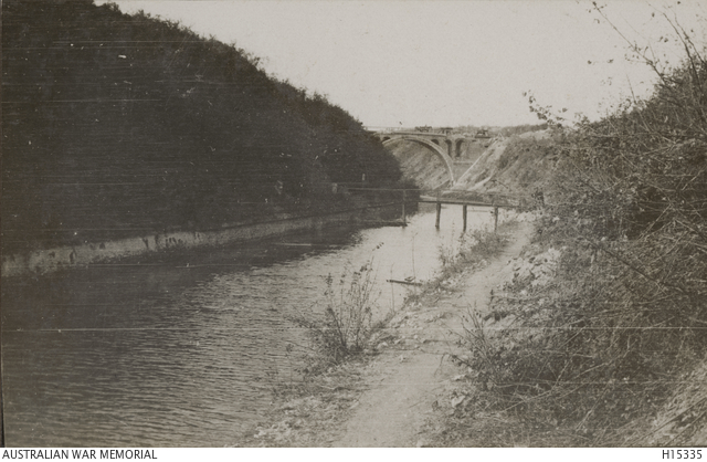 Bellicourt, France. c. 1917. The Riqueval Bridge over the St Quentin ...