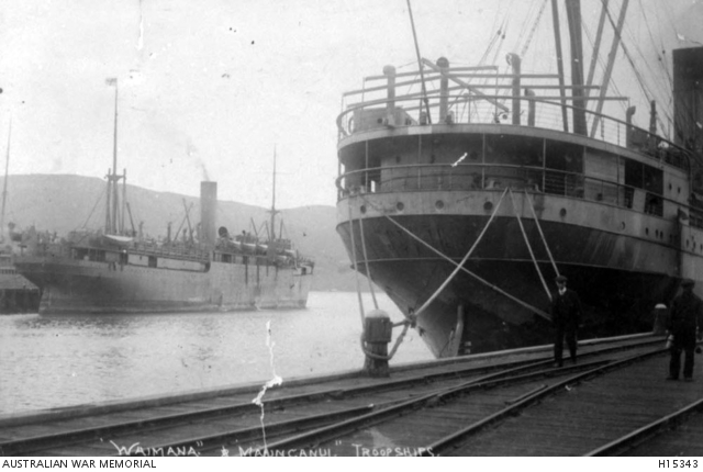 PORT CHALMERS, NEW ZEALAND, 1915-01. NEW ZEALAND TROOP TRANSPORT SHIPS ...