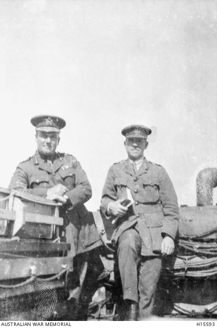 At Sea. Brigadier General H.E. Elliott with one of his officers on the ...