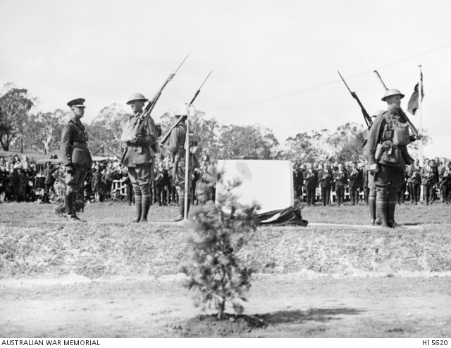 Lord Stonehaven, the Governor General, and the four sentries, with arms ...