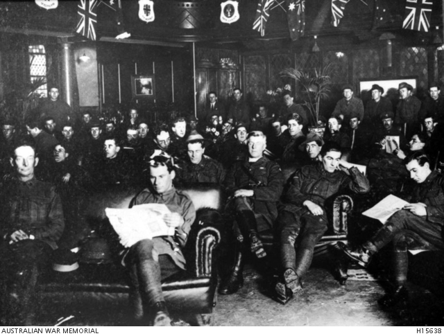 London, England. 1918. A typical scene in the YMCA Lounge in Horseferry ...