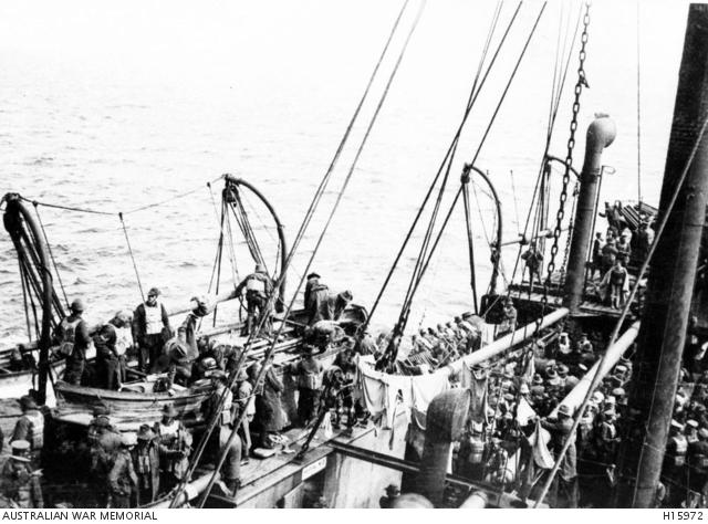 English Channel. 25 April 1917. The scene on the deck of the troop ...