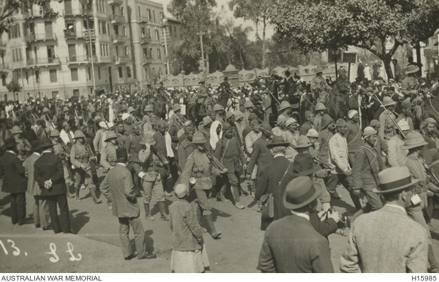 Cairo, Egypt. 1915. Turkish Army prisoners of war being escorted along ...