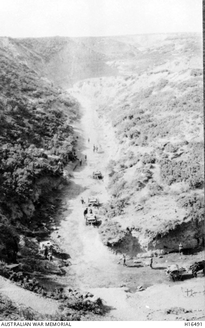 Gallipoli, Turkey. 1915. A view of Gully Ravine from above just before ...