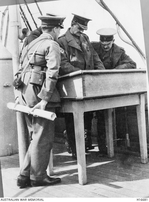 Generals William Riddell Birdwood and Braithwaite inspecting a map or ...
