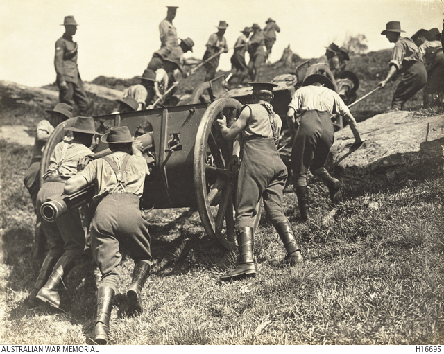 Liverpool, NSW. 1916. AIF soldiers in training as artillery ...