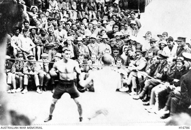 At Sea. September 1919. A boxing match aboard the Australian transport ...
