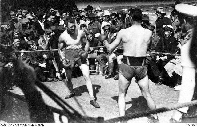 At Sea. September 1919. A boxing match aboard the Australian transport ...