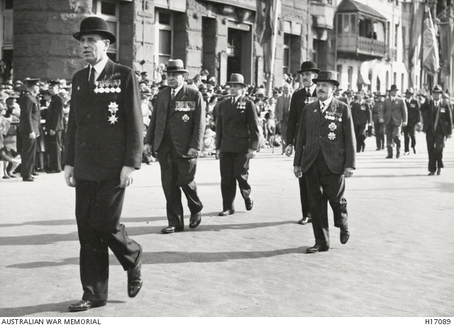 Lord Wakehurst leading the Anzac March through the city during Anzac ...