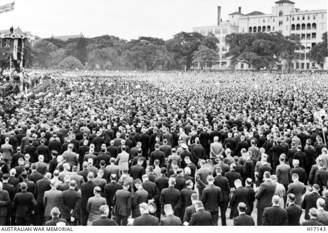 A gathering of War Veterans at a service in the Domain during Anzac Day ...