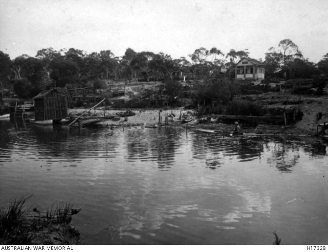 BERRIMA, NSW, C. 1918. A SECTION OF THE BERRIMA RIVER USED BY INTERNEES ...