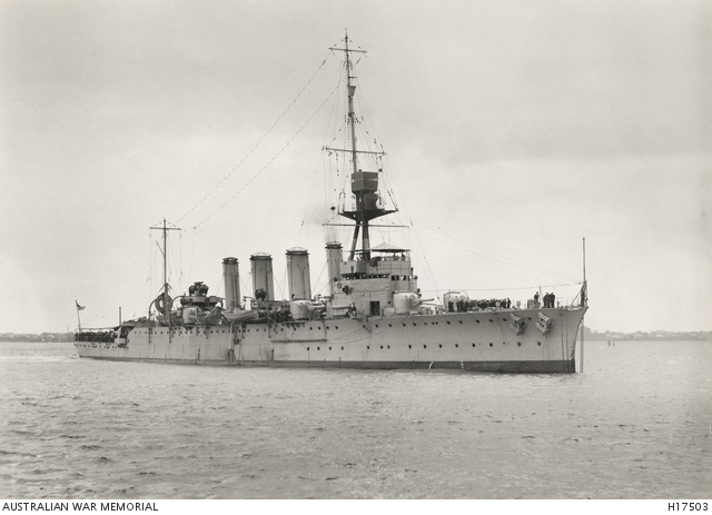 Australian light cruiser HMAS Adelaide which was launched in Sydney on ...