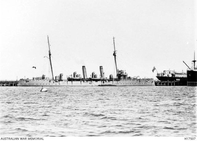Starboard view of British Light Cruiser HMS Pyramus. Pyramus spent most ...