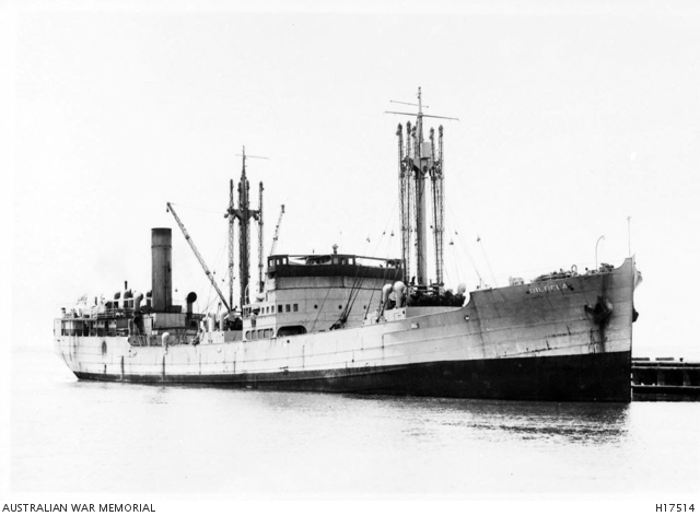 The Australian Navy fleet collier HMAS Biloela. The ship was built in ...
