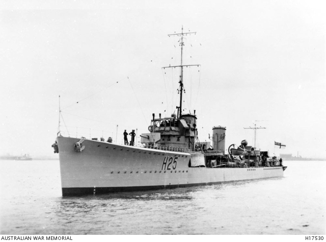 The Australian Navy torpedo boat destroyer HMAS Tasmania which was one ...
