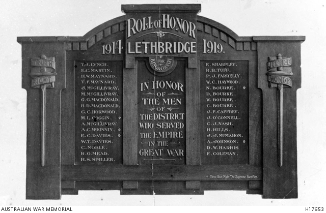 Lethbridge, Victoria. A Roll of Honour for the men in the district who ...