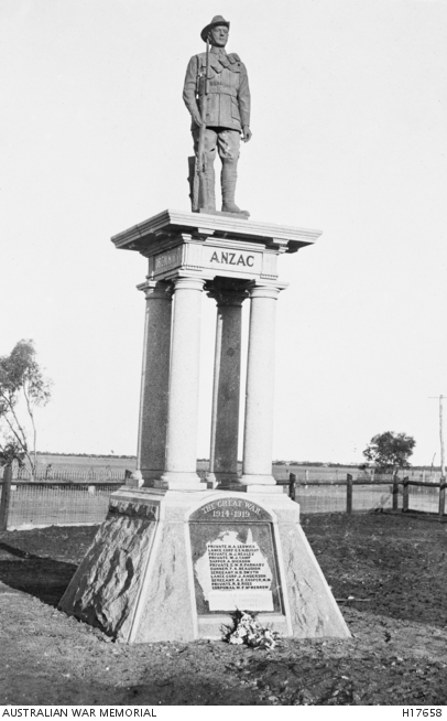 Berriwillock, Victoria. A WWI War Memorial which was unveiled on 6 May ...