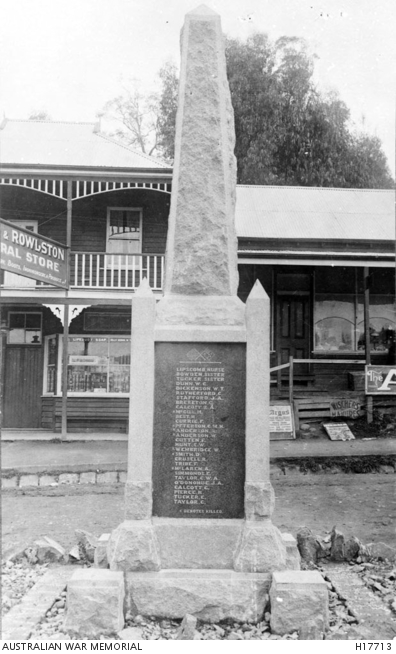 Belgrave, Victoria. A WWI War Memorial which was unveiled by Brigadier ...