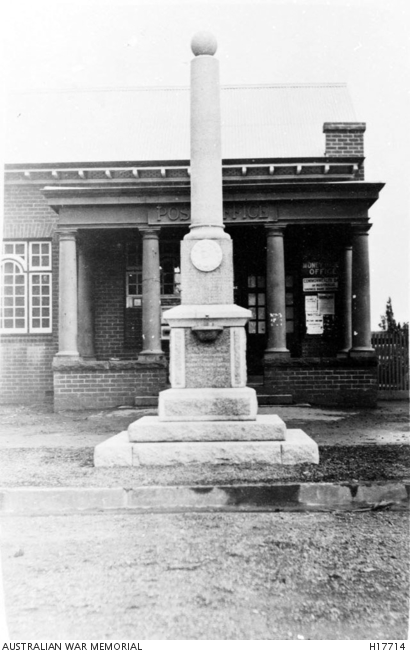 Ballan, Victoria. A WWI War Memorial in front of the Post Office ...