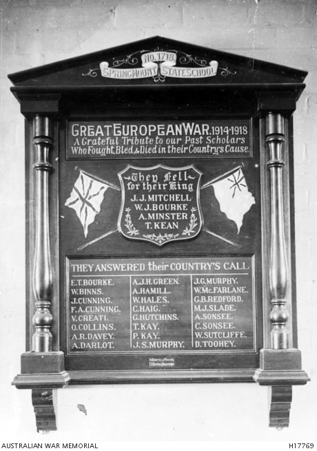 Spring Mount, Victoria. An Honour Roll at Spring Mount State School ...