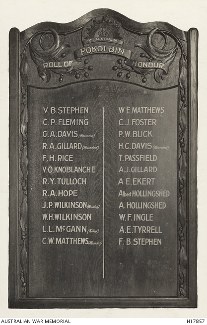 Pokolbin, New South Wales. A WW1 Roll of Honour honouring men in the ...