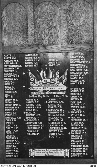 Tumut, New South Wales. A WW1 Roll of Honour incorporated in the ...