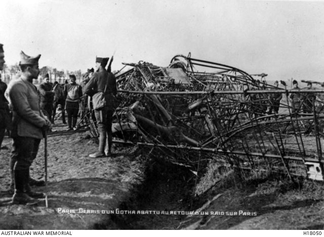 PARIS. REMAINS OF A GERMAN GOTHA BOMBER BROUGHT DOWN AFTER A RAID ...