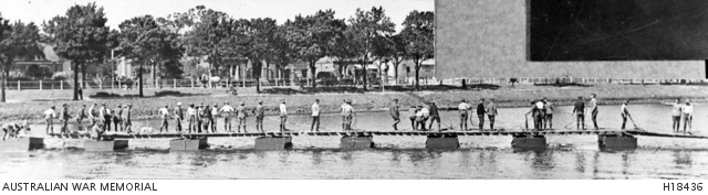 Melbourne, Victoria. Australian Army engineers building an anchored ...