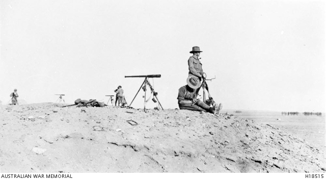 Egypt. c. 1914. AIF signallers using heliograph signalling equipment at ...